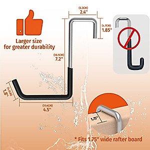 HUHOLE Rafter Hanger, 4PC, Rafter Hook, Bike Hangers for Garage, Large S Hooks for Hanging Plants, Ladders, Bikes, Ropes and More Bulk Items