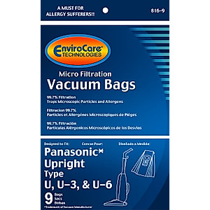 EnviroCare Replacement Micro Filtration Vacuum Cleaner Dust Bags Made to Fit Panasonic Types U, U-3, U-6-9 Pack