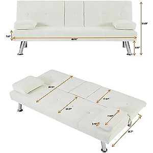 Anwick Modern Leather Futon Sofa Bed,Convertible Folding Couch Recliner Sleeper Loveseat for Small Space,Apartment,Office,Dorm,with Cup Holders and Removable Armrest (Black-New)