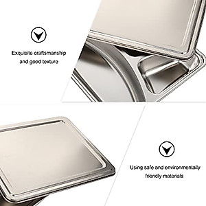 DOITOOL Feeding Serving Tray Stainless Steel Divided Dinner Plate: 4 Compartment Portion Control Plate with Lid Diet Dish Serving Platter Luncheon Plate for Kitchen Fruit Plate