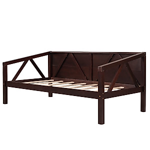 Bellemave Wooden Daybed Frame Twin Size, Full Wooden Slats Support, Dual-use Sturdy Sofa Bed for Bedroom Living Room, No Box Spring Needed (Twin, Espresso)