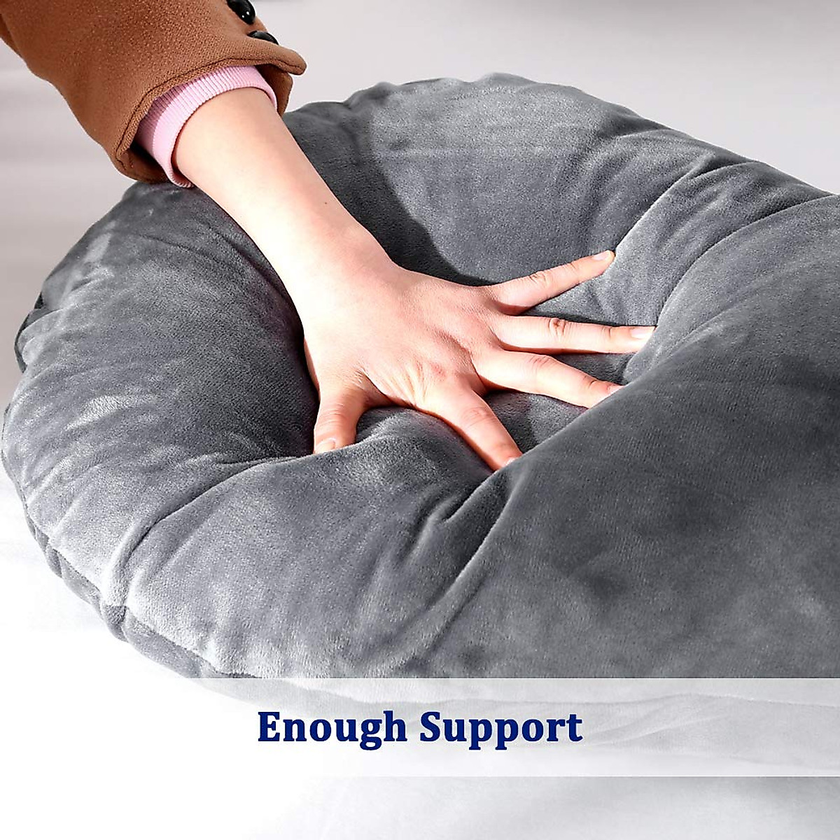WhatsBedding Pregnancy Pillows for Sleeping, U Shaped Full Maternity Body Pillows with Machine Washable Velvet Cover (55 inches, Dark Grey)