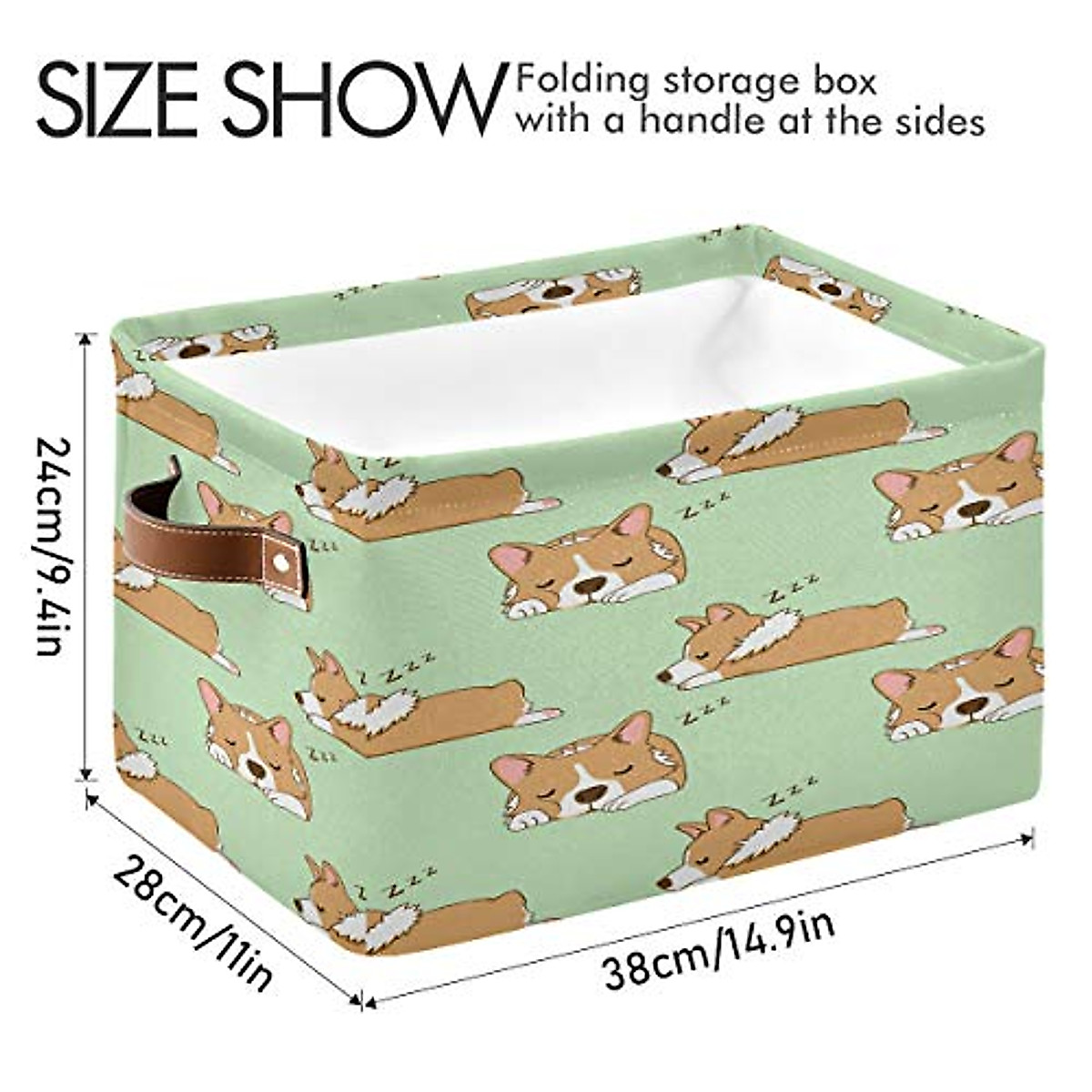 Animal Dog Corgi Cute Storage Bins Canvas Fabric Storage Basket Collapsible Storage Cube Box with Handles for Clothes, Book, Toys, Shelf, Gift Baskets, 2PC