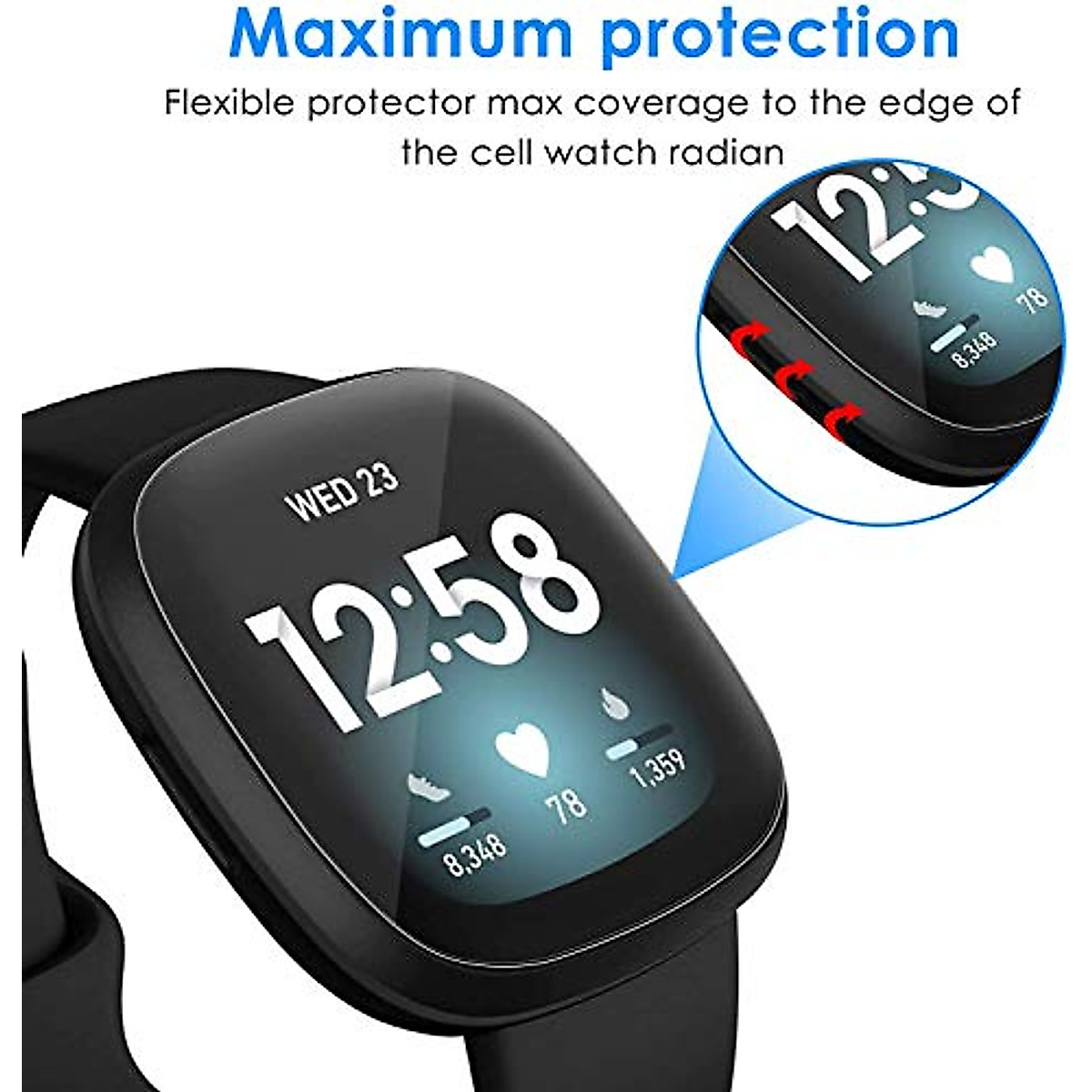 NANW 12-Pack Screen Protector Compatible with Fitbit Versa 4/Sense 2/Sense/Versa 3, Full Coverage Flexible Protective Film Screen Cover Saver Ultra Clear Anti-Bubble Screen Protector for Sense 2 Smartwatch