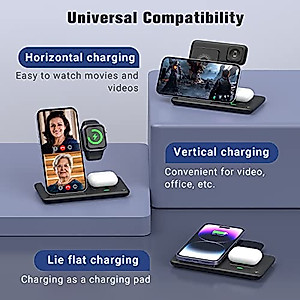 Charging Station for Apple Multiple Devices, 3 in 1 Fast Wireless Charger Foldable for iPhone 14/13/12/11/Pro/XS/Xs Max/XR/X/SE/8/8 Plus Apple Watch 8/7/6/SE/5/4/3/2 AirPods 3/2/Pro with Adapter