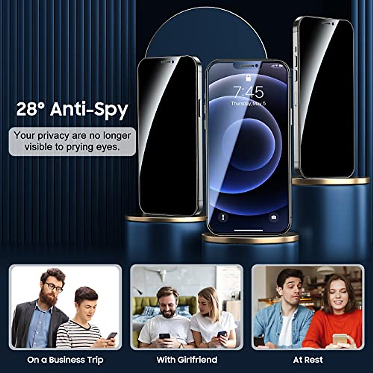 UniqueMe [2+2 Pack] Compatible with iPhone 12 Pro Max 6.7-inch Privacy Screen Protector Tempered Glass and Camera lens Protector, Anti Spy [Easy Installation Frame] [Precise Cutout] Bubble Free