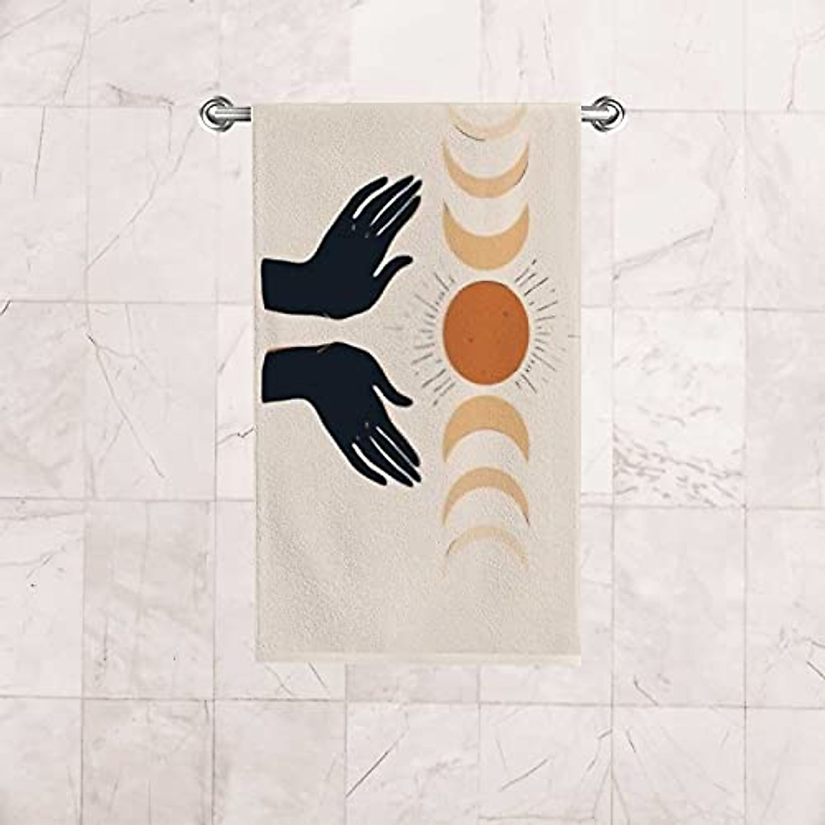 Kuizee Microfiber Hand Towel Face Towels Set of 2 Bohemian Aesthetic Hands Moon Phases Pink Quick-Dry Highly Absorbent Ultra Soft Bathroom Kitchen 30X15 Inch