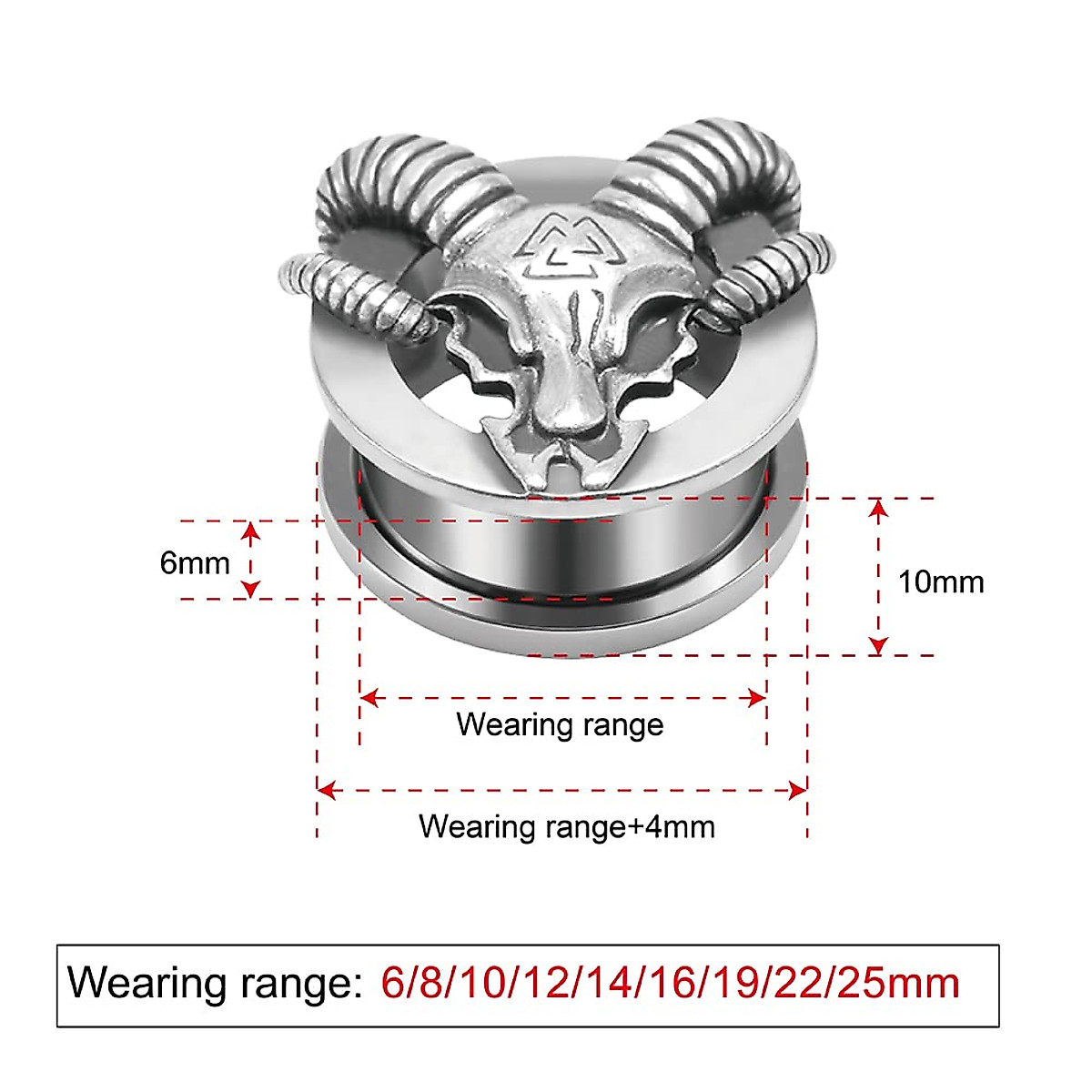 COOEAR Eyelet Ear Plugs Stainless Steel Tunnels Screw back Gauges Sheep Stretcher Expander Earrings Size 2g to 1 inch.
