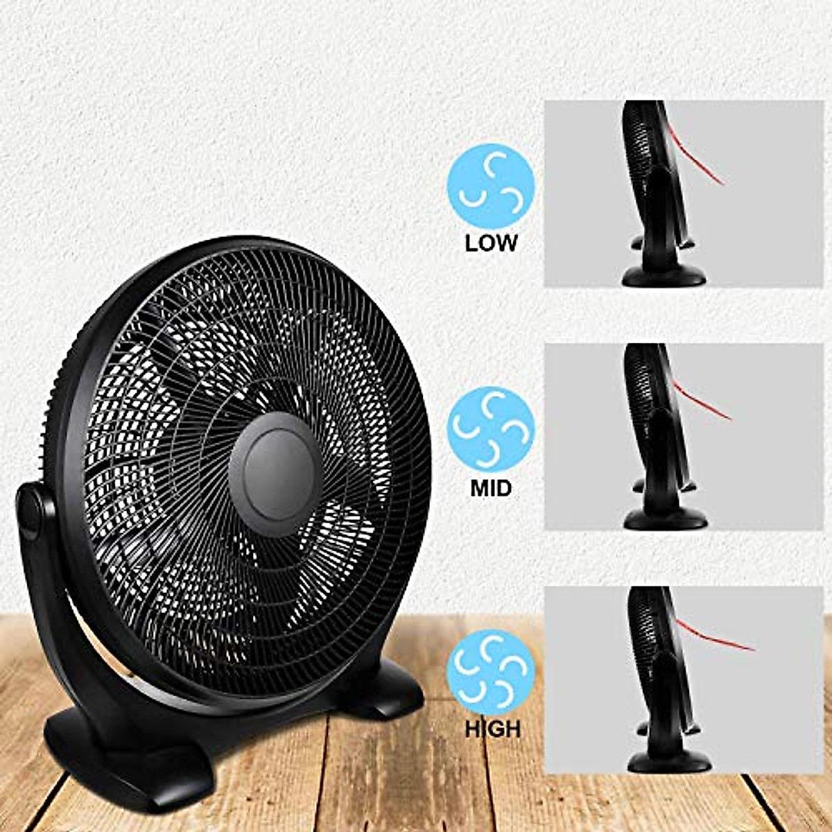 Simple Deluxe 20 Inch 3-Speed Plastic Floor Fans Oscillating Quiet for Home Commercial, Residential, and Greenhouse Use, Outdoor/Indoor, Black (HIFANXFLOOR20PLATICEXPV1)