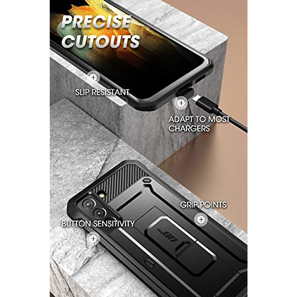 SUPCASE Unicorn Beetle Pro Series Case Designed for Samsung Galaxy S21 5G (2021 Release), Full-Body Dual Layer Rugged Holster & Kickstand Case Without Built-in Screen Protector (Black)