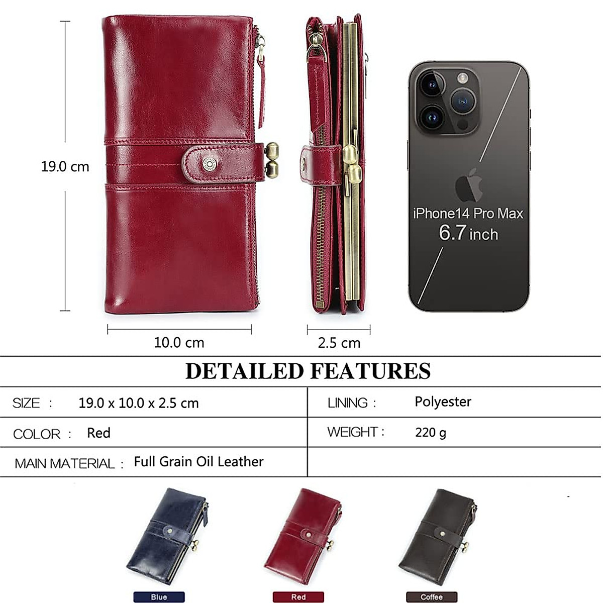 Contacts Kiss Lock Wallet for Women Leather, Kiss Clasp Wallet Coin Card Purse RFID Clutch Wallet Zipper Red Vintage Phone Holder