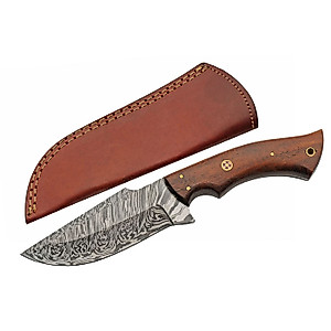 Damascus Steel Drop Point | Wood Handle 9.5" Hunting Knife