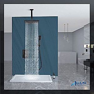 Aolemi 12 Inch Oil Rubbed Bronze Shower System Ceiling Mount Rain Shower Head with 3 Functions Hand-held Spray Bathroom Luxury Pressure Balance Rough-in Valve Shower Trim Kit Shower Faucet Combo Set