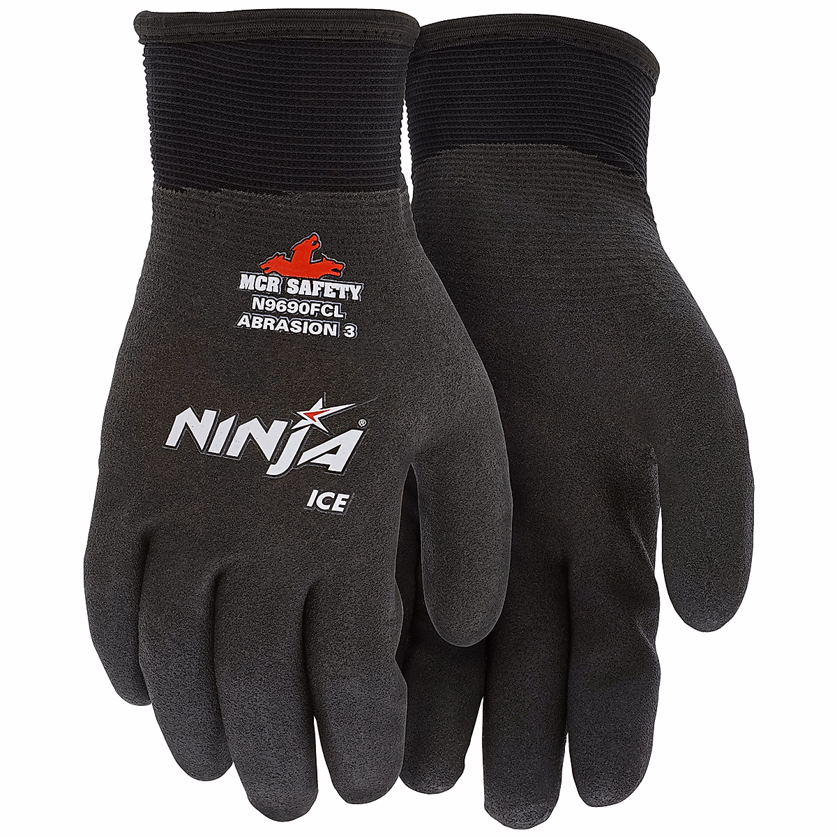 MCR Safety Gloves N9690FCM Ninja ICE Insulated Work Gloves 15 Gauge Black Nylon with Acrylic Terry Interior, HPT Coated, Medium, 1 Pair