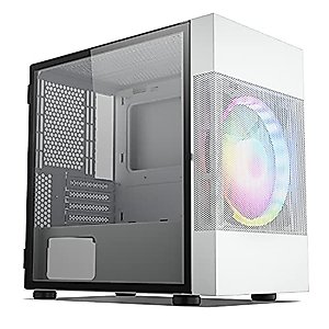 Vetroo M01 Compact M-ATX Mesh Gaming Pc Case, Pre-Installed 200mm Rainbow Fan, Door Opening Tempered Glass Panel Design, Air-Water Cooling Ready