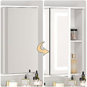 MOUMON Large Vanity Desk with Open Mirror and Lights, Makeup Desk with Drawers and Shelves, Rose-Shaped Crystal Handles, Cushion Stool not Included, White (43.3”W x 18.1”D x 54.1”H)