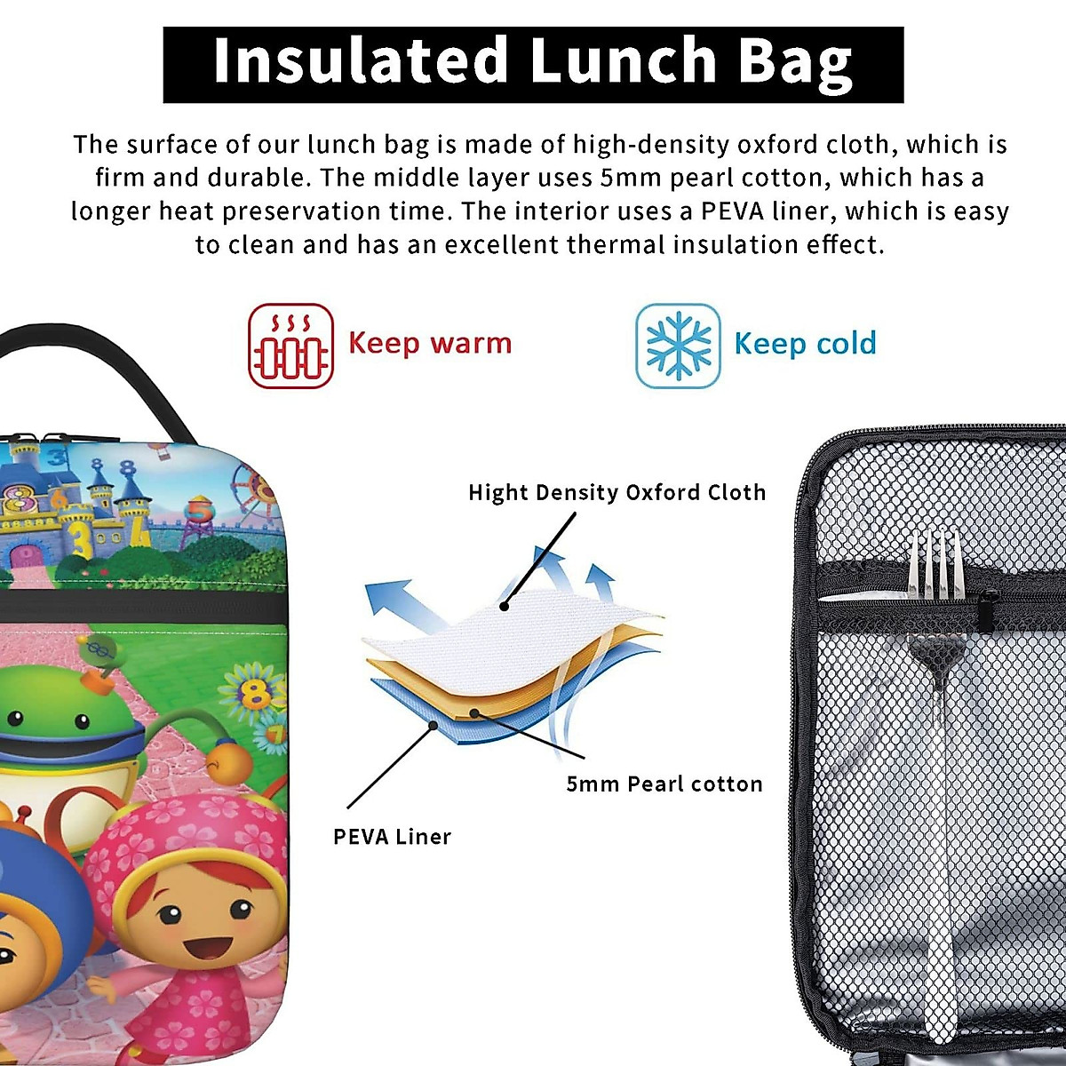 CONPELSON Lunch Bags Team Anime Umizoomi Insulated Lunch Tote Reusable Portable Lunch Box for Outdoor Office Picnic 10 X 4 X 8 in