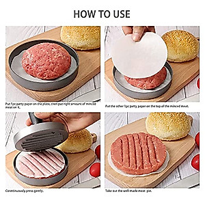 Yierouzi Non-Stick Burger Press with 100Pcs Patty Papers, Hamburger Patty Maker Mold, Hamburger Press Patty, Burger Mold Rings Easy Release Round for Meat, Beef, Veggie Burger, BBQ (Aluminum)