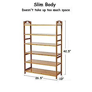 LUCKYERMORE 6-Tier Bamboo Shoe Rack Entryway Free Standing Shoe Shelf Storage Organizer for Home Office Bathroom, Plant Stand Bookshelf