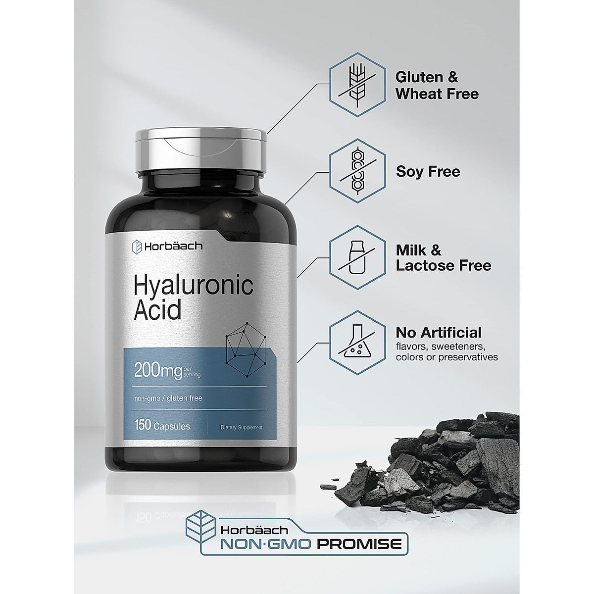 Hyaluronic Acid Supplement | 200 mg | 150 Capsules | Non-GMO and Gluten Free Supplement | by Horbaach