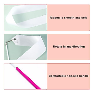 KINBOM 2pcs Dance Ribbons, 2m Kids Long Gymnastics Ribbon Twirling Ribbons Dancing Ribbon Streamers for Artistic Dance Training Party, with Ribbon Dancer Wand (White)