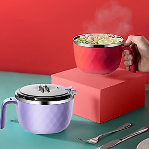 Homoyoyo Spaghetti Container Instant Noodles Bowl Ramen Bowl: Purple Large Bowls Soup Mug with Lid and Handle for College Dorm Room for Soup Noodle Ramen Soup Bowl Snack Container