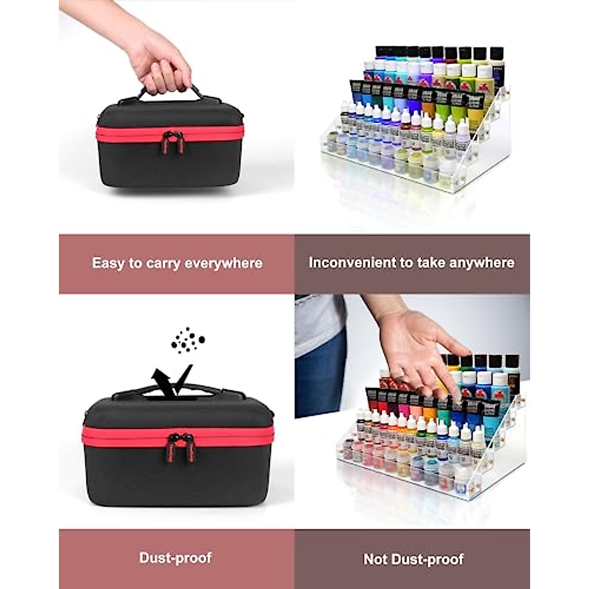 Acrylic Paint Storage case for Apple Barrel Acrylic Paint with 10pcs Paint Brush, Craft Paint Storage for 24 Bottles of 2 oz Acrylic Paint, Hard Shell Acrylic Paint Bottle Storage Organizer case