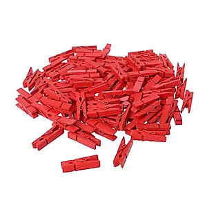100pcs Mini Colored Spring Wood Clips Clothes Photo Paper Peg Pin Clothespin Craft Clips Party Decoration(Red)