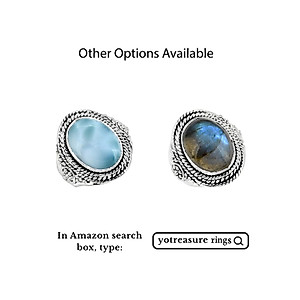 YoTreasure 12x16 MM Larimar Solitaire 925 Sterling Silver Chunky Ring