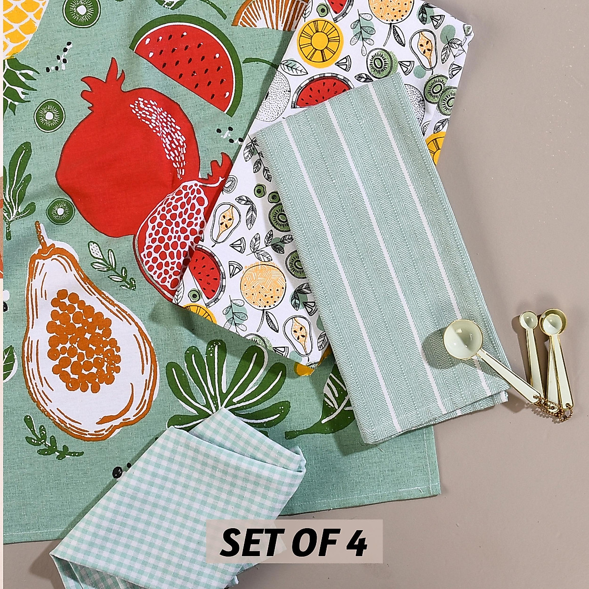 Folkulture Kitchen Towels with Hanging Loop, Set of 4, 100% Recycled Cotton Spring Dish Towels for Drying Dishes, 28"x20" Tea Towels or Decorative Kitchen Hand Towels for Farmhouse Décor (Fruity)