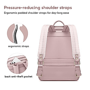 FULL DESIGN Travel Laptop Backpack for Women, 14 inch Water Resistant Computer Backpack, Fashion Daypack Shoulder Bag for Work College (Pink)