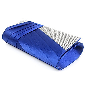 U-Story Womens Satin Pleated Evening Clutch Rhinestone Wedding Prom Purse Handbag (Royal Blue)