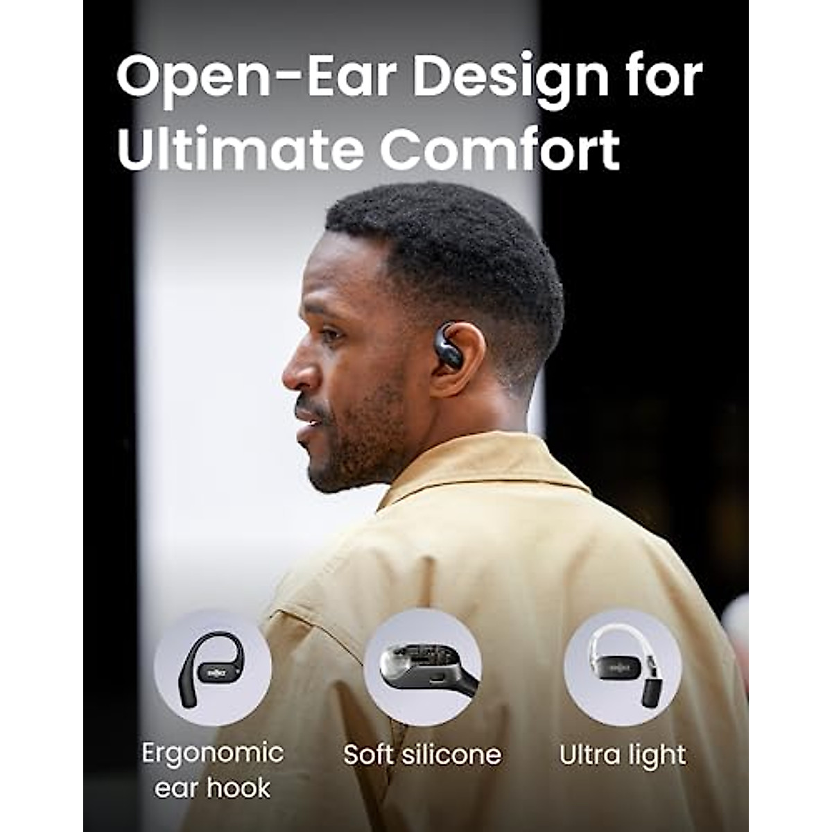 SHOKZ OpenFit - Open-Ear True Wireless Bluetooth Headphones with Microphone, Earbuds with Earhooks, Sweat Resistant, Fast Charging, 28HRS Playtime, Compatible with iPhone & Android