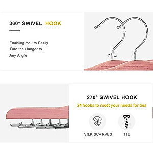 TOPIA HANGER American Red Cedar Wooden Tie Racks for Closet, 24 Tie Hangers Organizer, High-Grade Space Saving Necktie Holder for Storage and Display Bra, Tank Top, Camisole (1-Pack) CT14T