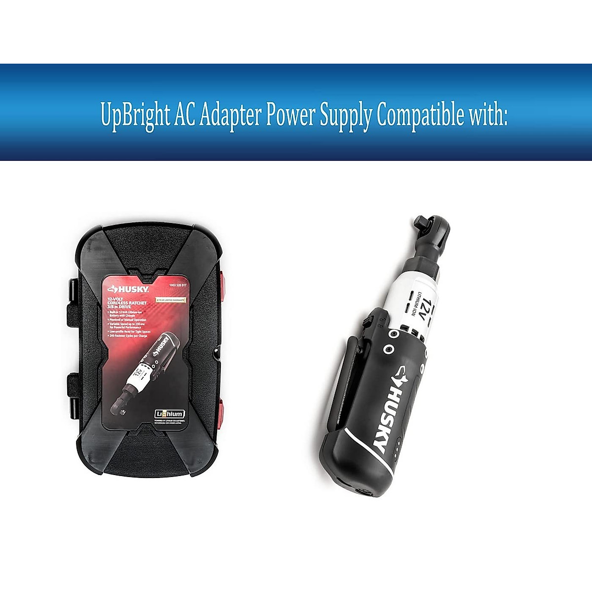 UpBright 12V AC DC Adapter Compatible with Husky H38CPRAT 1003 520 917 1003520917 Built-in 12-Volt Lithium-Ion 3/8" Cordless Drive Ratchet Model 7106 Power Supply Cord Cable Battery Charger Mains PSU