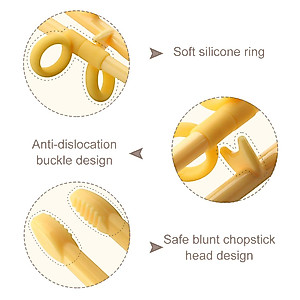 Training Chopsticks Set for Kids and Beginners,Chopstick Spoon Fork and Case Set,Reusable Learning Chopsticks with Attachable Learning Chopstick Helper - Right Handed Only Stainless Steel Yellow