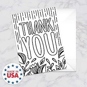 Thank You Coloring Note Cards / 24 Color Yourself Grateful Cards With Envelopes / 6 Floral Appreciation Designs / 3 1/2" x 4 7/8" Black White Coloring Gratitude Notes