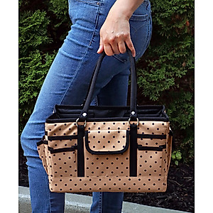 SINGER Storage Collapsible Tote Caddy, Sewing & Craft Storage, Polka Dot Print