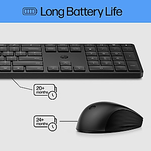HP 650 Wireless Keyboard & Mouse Combo - 2.4Ghz Wireless, USB Receiver, Low-Profile Keys, 20+ Programmable Keys, DPI Mouse - 20+ Months Keyboard, 24+ Mouse Battery - Win, Chrome, MacOS (4R013AA#ABL)