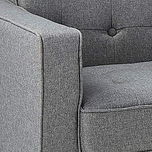 Container Furniture Direct S L Loveseat with Valadez Linen Upholstered Tufted Mid-Century Modern Sofa with Bolsters, Dark Grey