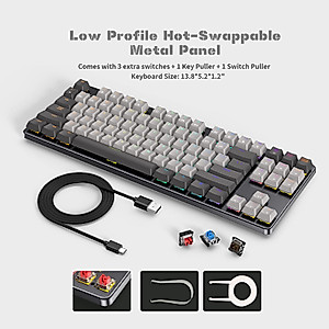 CIDOO 87 Keys RGB Mechanical Keyboard, Low Profile Gaming Keyboard with Aluminum housing, TKL Hot-Swappable Ultra-Slim 80 Percent Keyboard for Gaming and Work, Compatible with Windows System