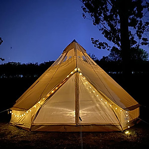 UNISTRENGH 5M Star Gazer Bell Tent 4 Season Waterproof Cotton Canvas Glamping Yurt Tent with Stove Jack Hole and Roof Windows for 6-8 Persons Camping Hunting