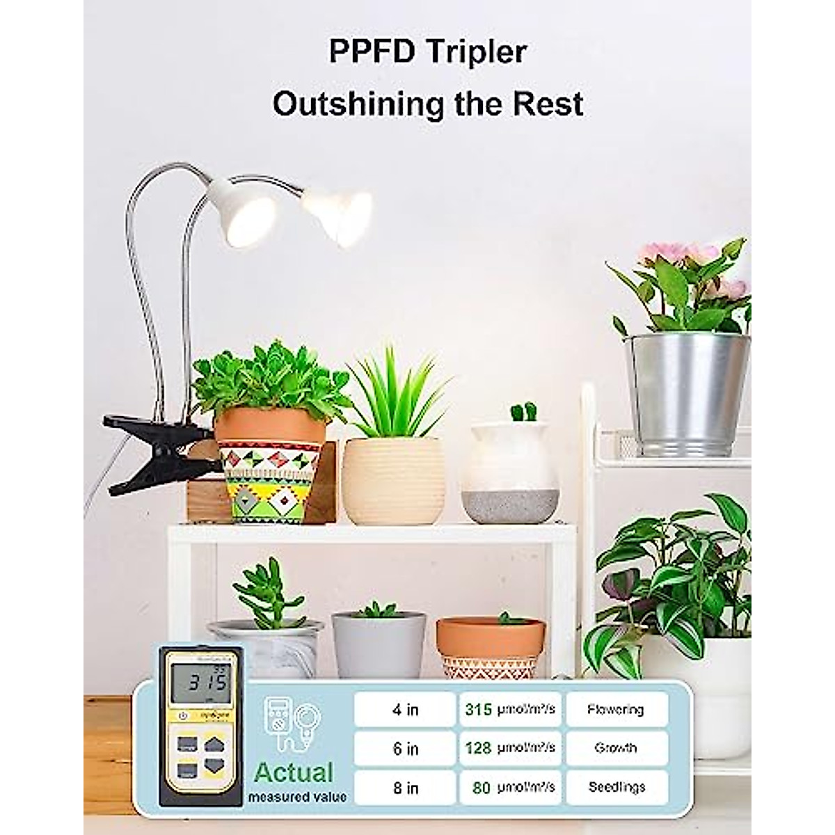 DOMMIA Grow Lights for Indoor Plants,Full Spectrum Grow Light with Warmwhite Red LED,Dual Head Clip on Plant Light for Indoor Plants,ON/Off Switch,Adjustable Gooseneck Plant Light for House Plants