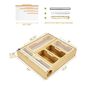 Zgioo Ziplock Bag Storage Organizer for Kitchen Drawer, Storage Bag Organizer with Foil Dispenser, compatible with Quart, Gallon and Snack Bags (1 box 5 slots 1 sliding cutter)