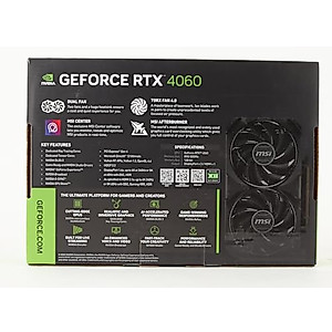 MSI GeForce RTX 4060 Ventus 2X Black 8G OC Gaming Graphics Card - 8GB GDDR6X, PCI Express Gen 4, 128-bit, 3X DP v 1.4a, HDMI 2.1a (Supports 4K & 8K HDR)
