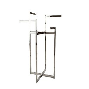 Econoco Clothing Rack – Chrome 4 Way Folding Space Saver Rack, Adjustable Height Arms, Square Tubing, Perfect for Clothing Store Display With 4 Straight Blade Arms