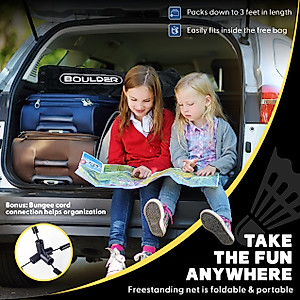 BOULDER Portable Badminton Net Set - for Tennis, Soccer Tennis, Pickleball, Kids Volleyball - Easy Setup Nylon Sports Net with Poles (Black/Yellow, 10 FT)