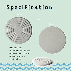 Skylarlife Absorbent Diatomite Coaster for Drinks and Plants Fast Water Absorption in Seconds, Odorless Diatomaceous Earth Non-Slip Insulation Protect Table Countertop from Damage Minimal Set of 4
