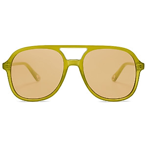 SOJOS Retro Polarized Aviator Sunglasses for Women Men Classic 70s Vintage Trendy Square Aviators SJ2174, Olive Green/Brown