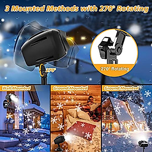 Christmas Projector Lights Outdoor, Upgraded LED Binocular Rotating Snowflake Projector Lights, Waterproof Snowfall Landscape Light with Remote RF Control Timer for Xmas Halloween Holiday Party Decor